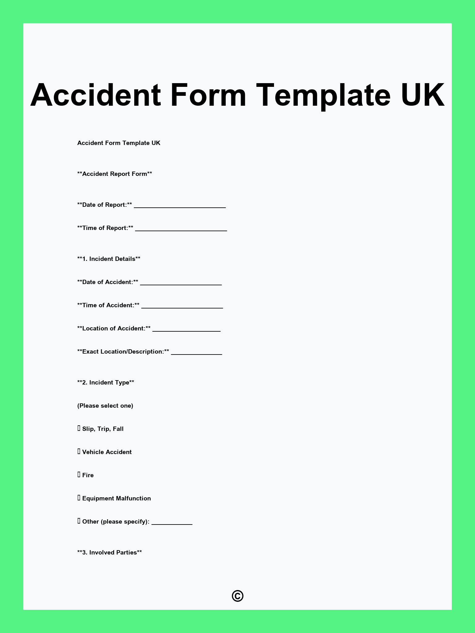 Accident Form Template UK