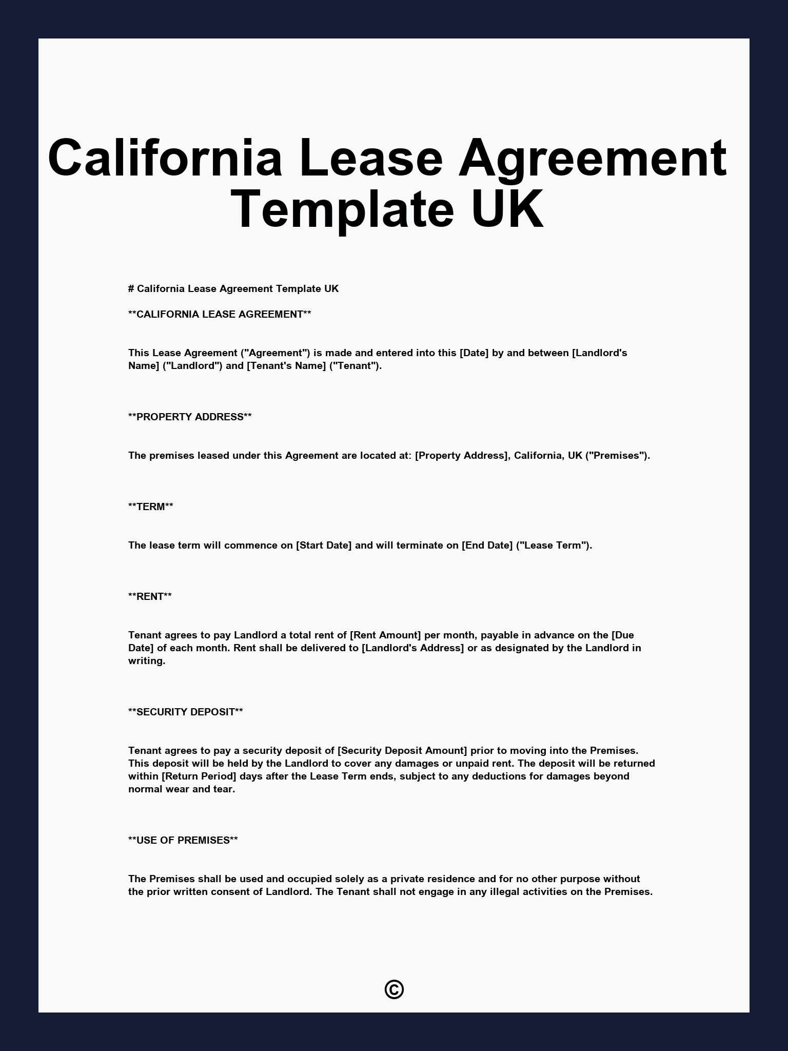 California Lease Agreement Template UK