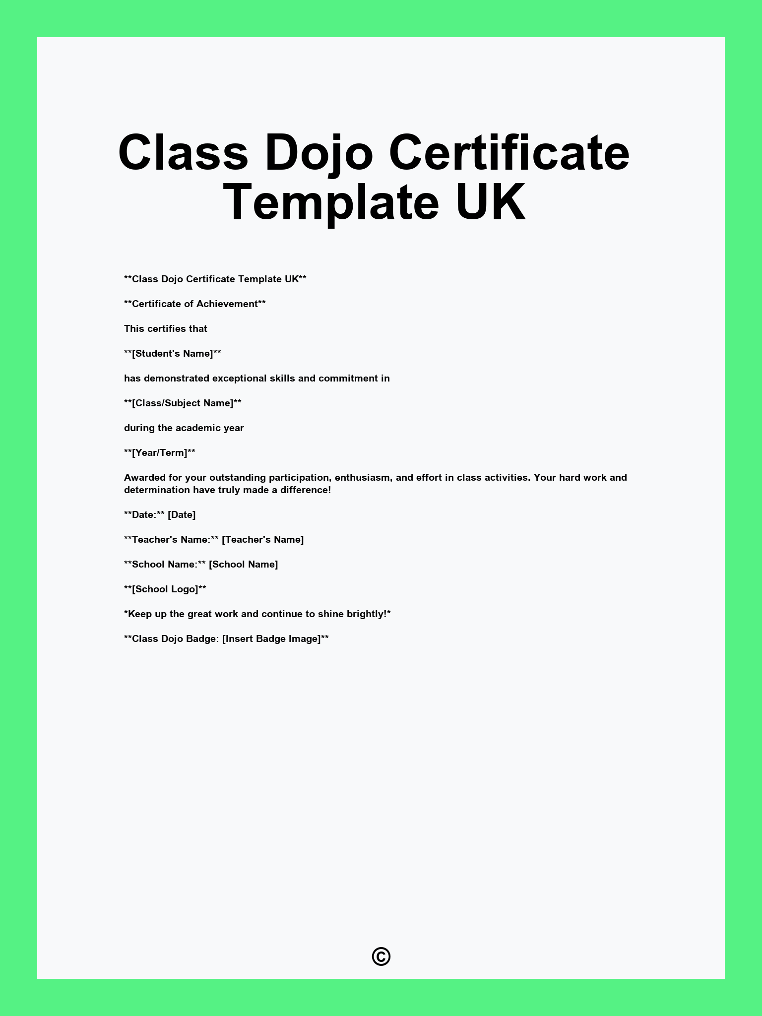 Class Dojo Certificate Template UK