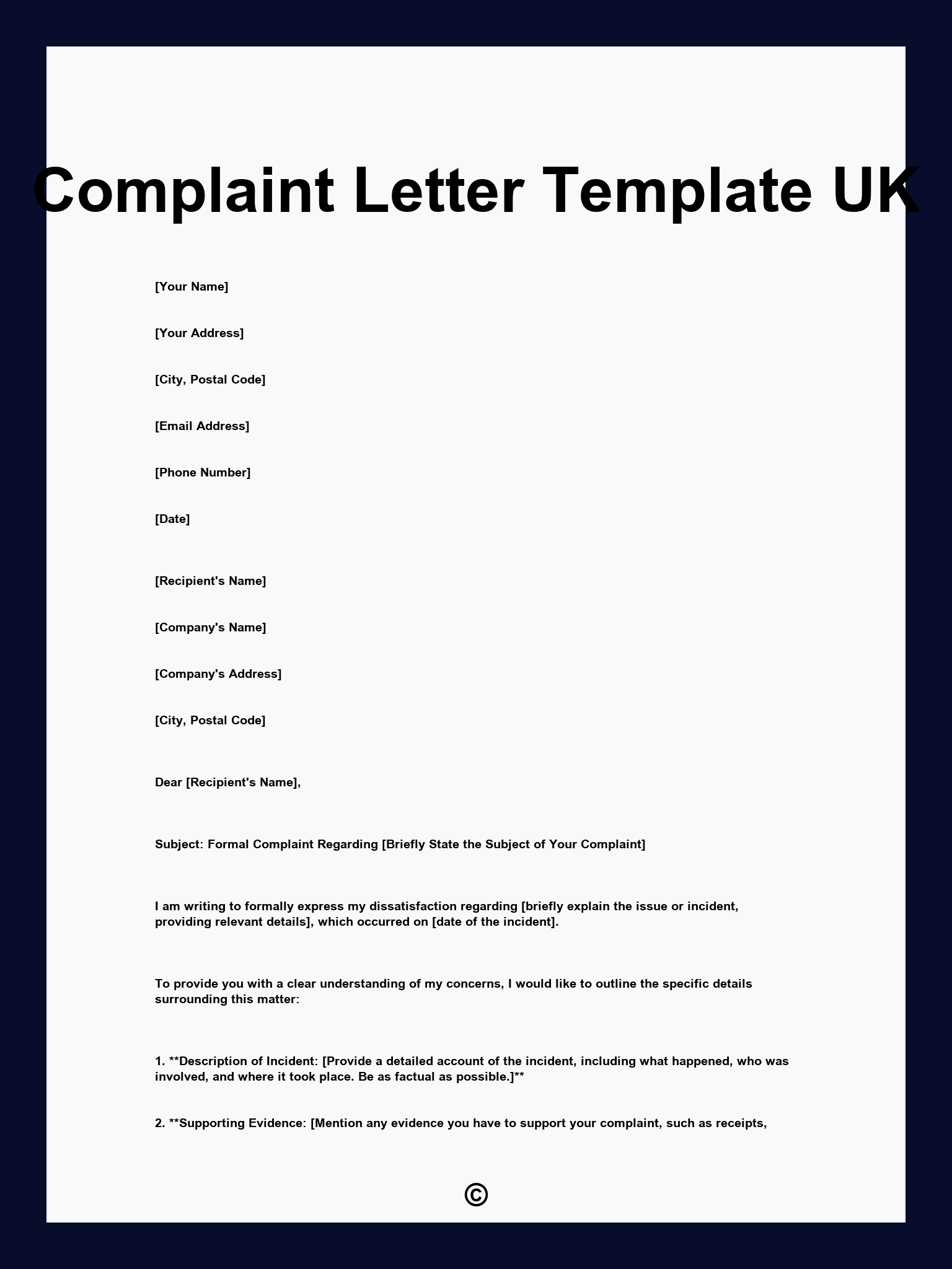 Complaint Letter Template UK