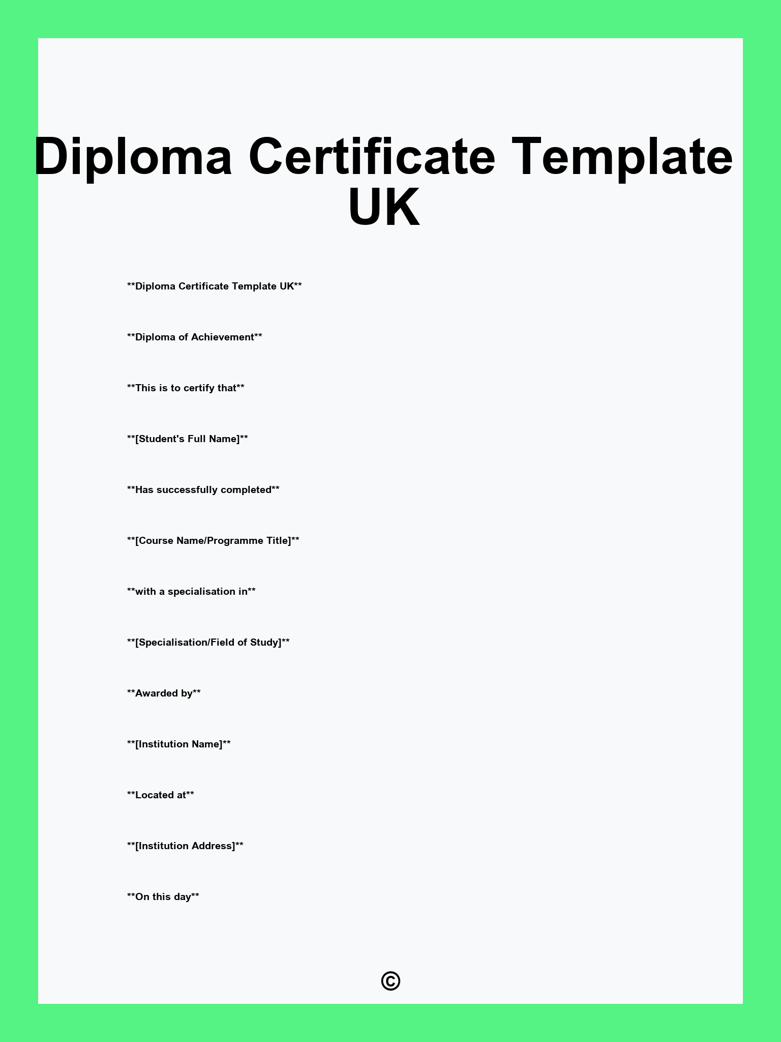 Diploma Certificate Template UK