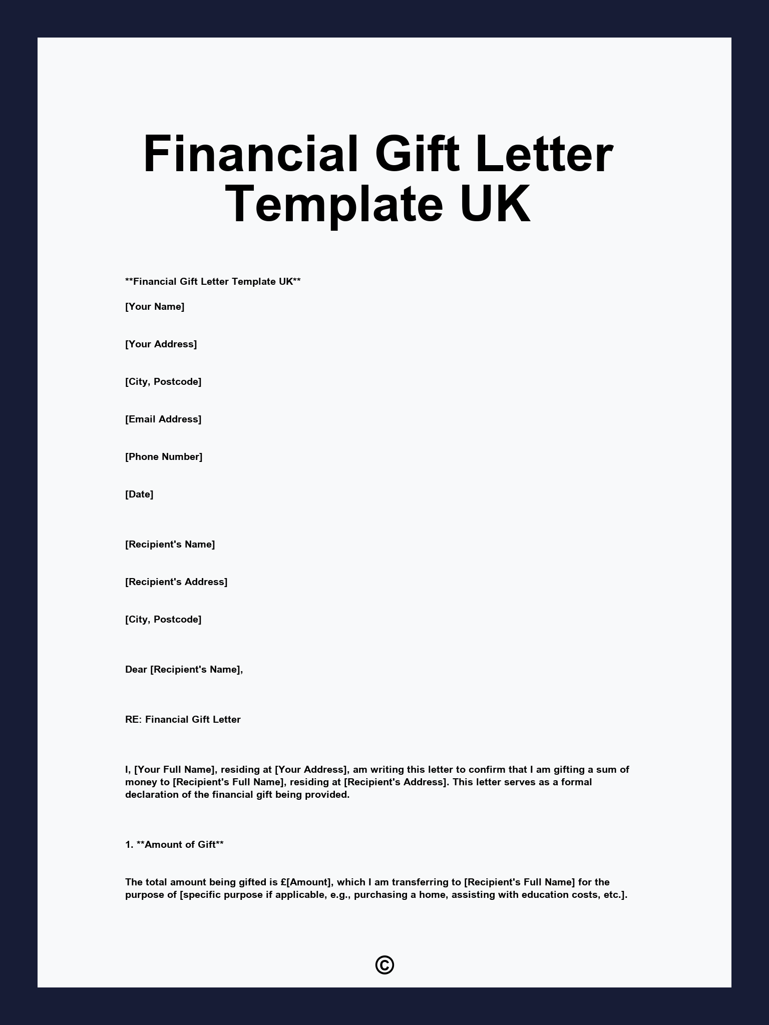 Financial Gift Letter Template UK