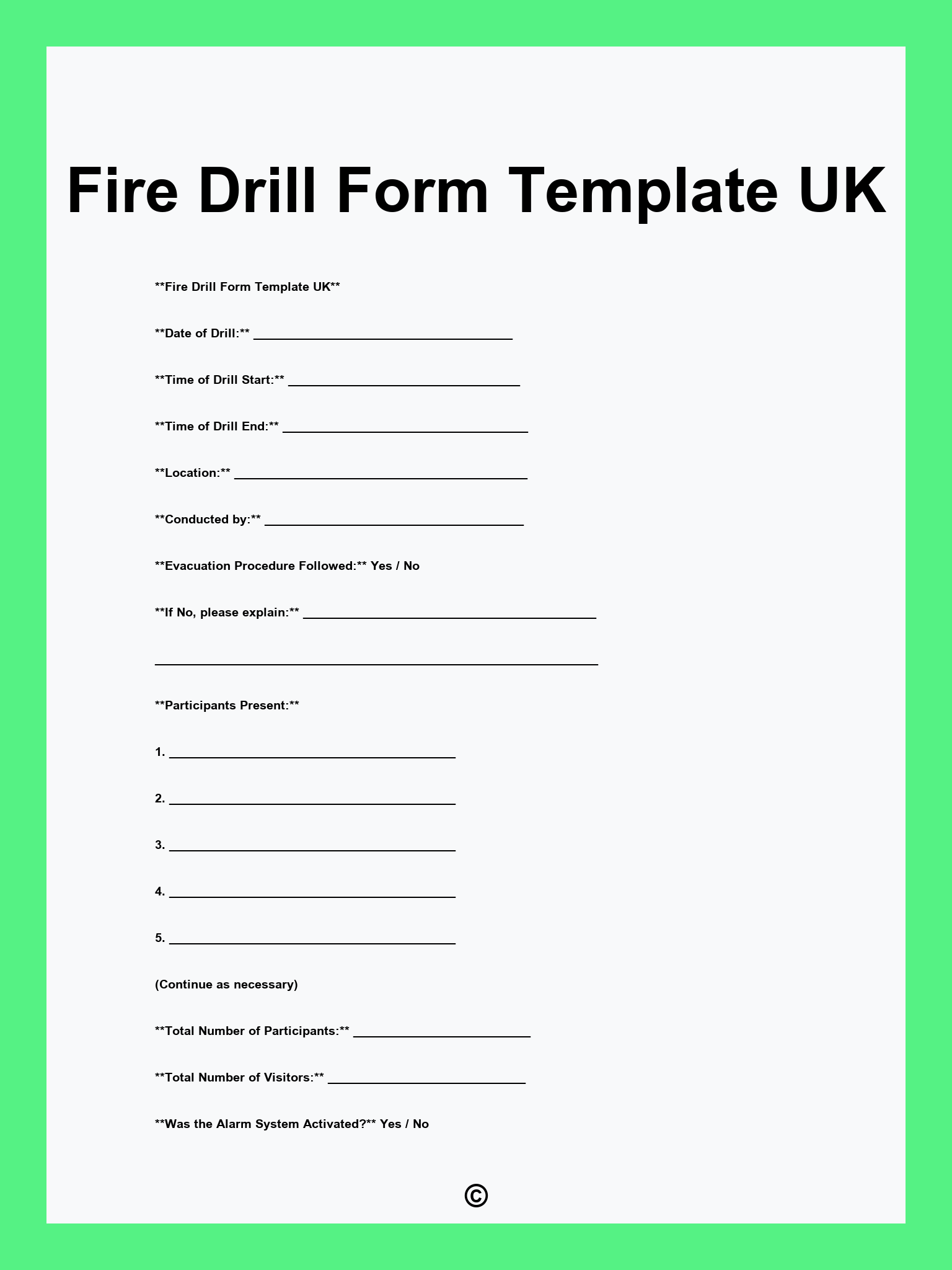 Fire Drill Form Template UK