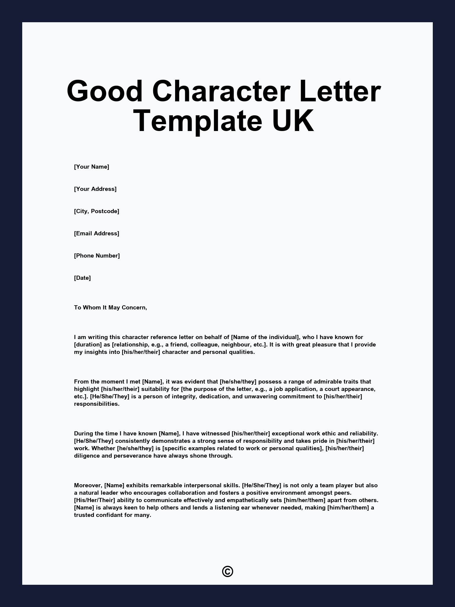 Good Character Letter Template UK
