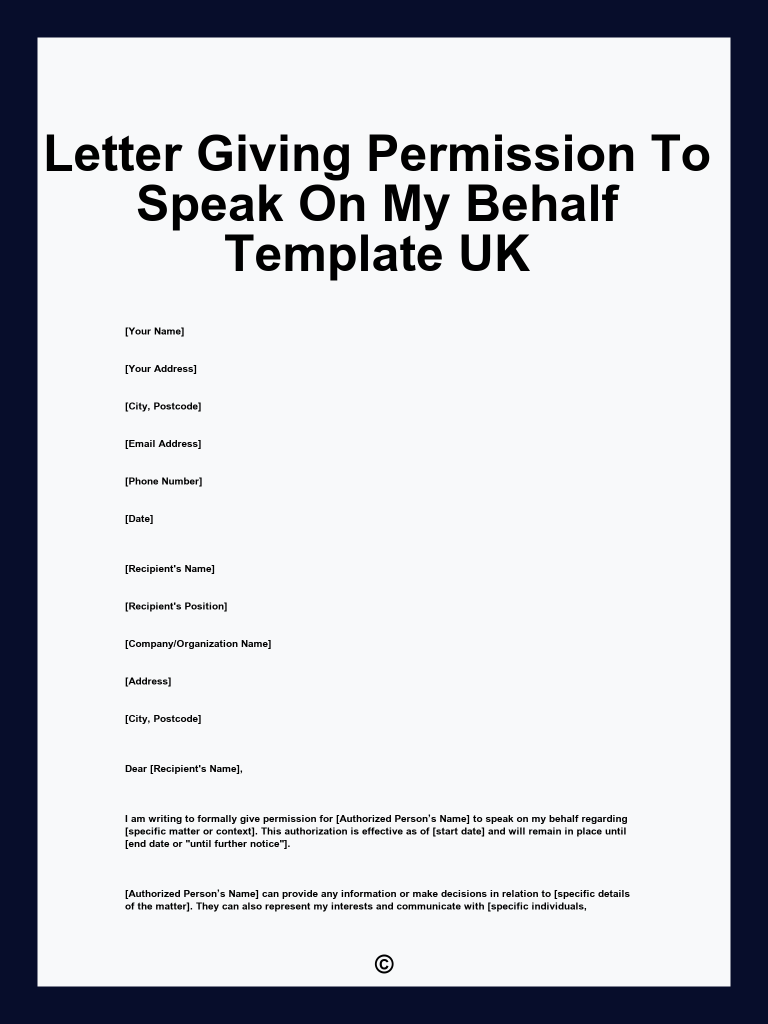 Letter Giving Permission To Speak On My Behalf Template UK