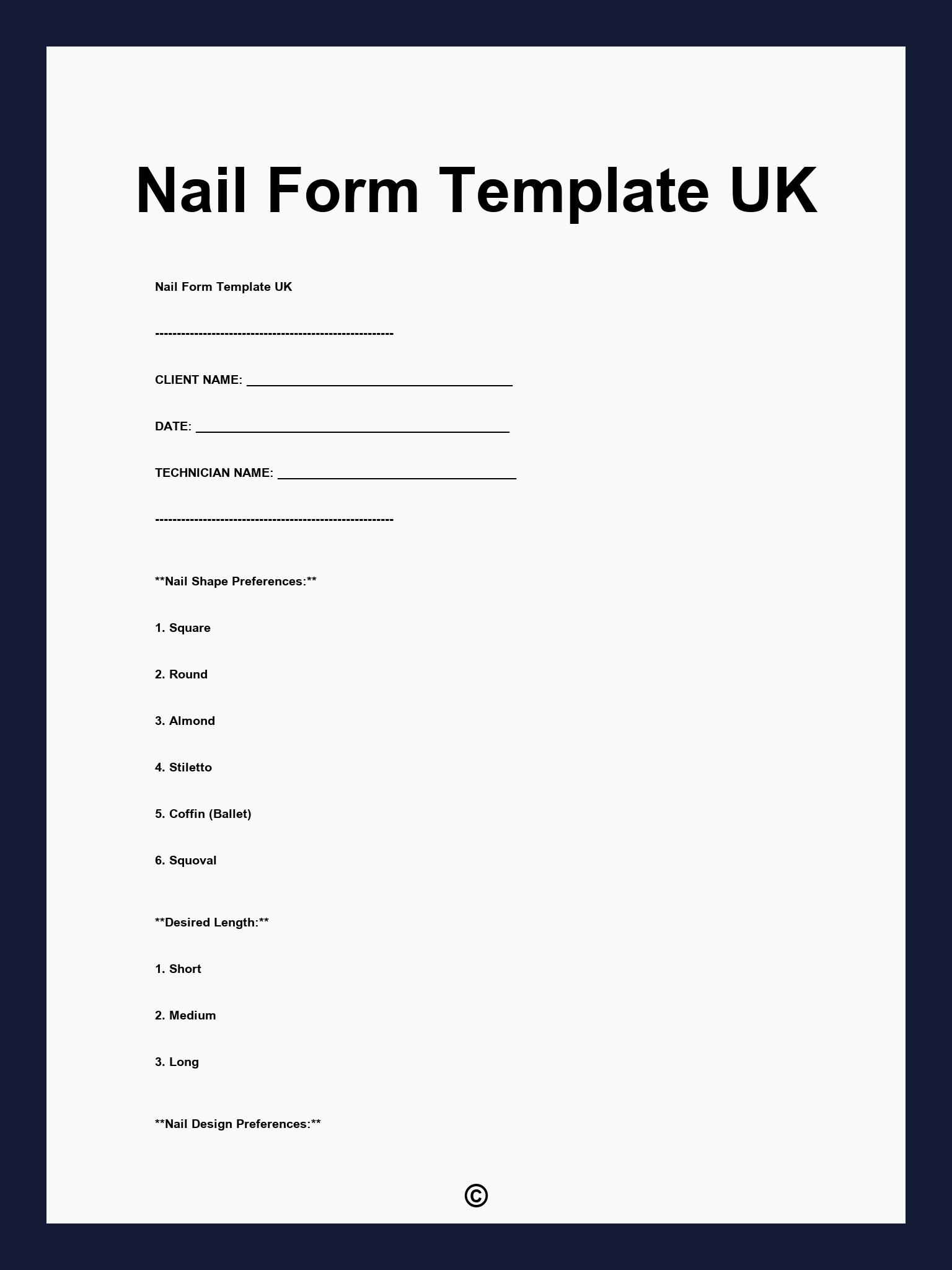 Nail Form Template UK