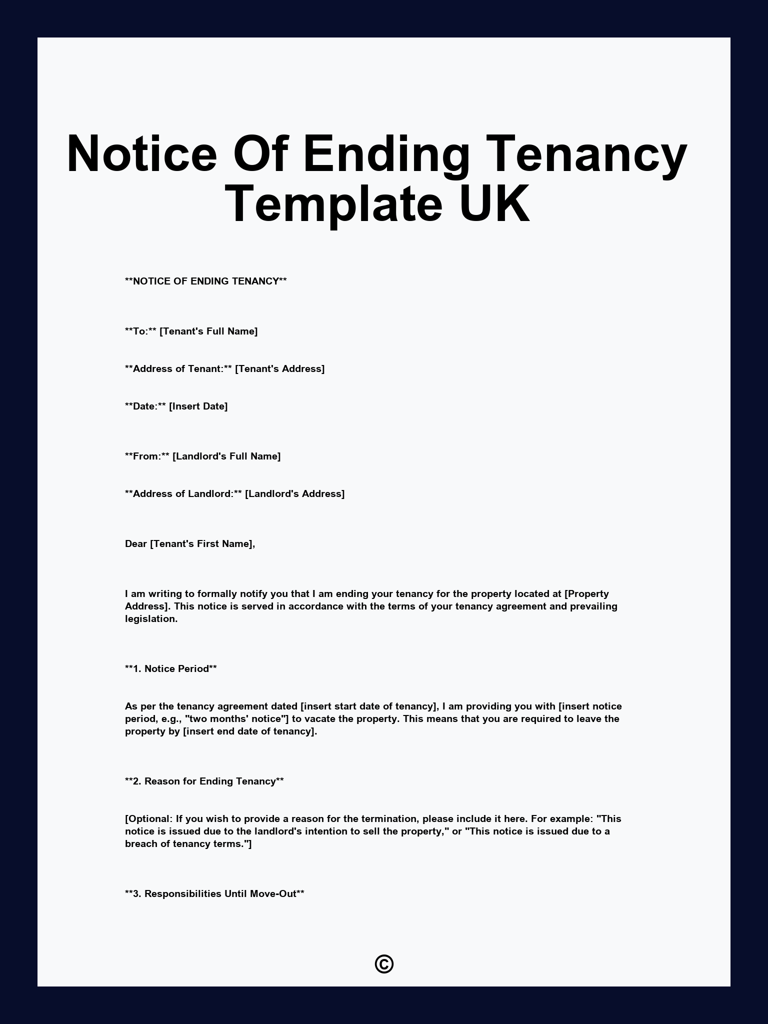 Notice Of Ending Tenancy Template UK