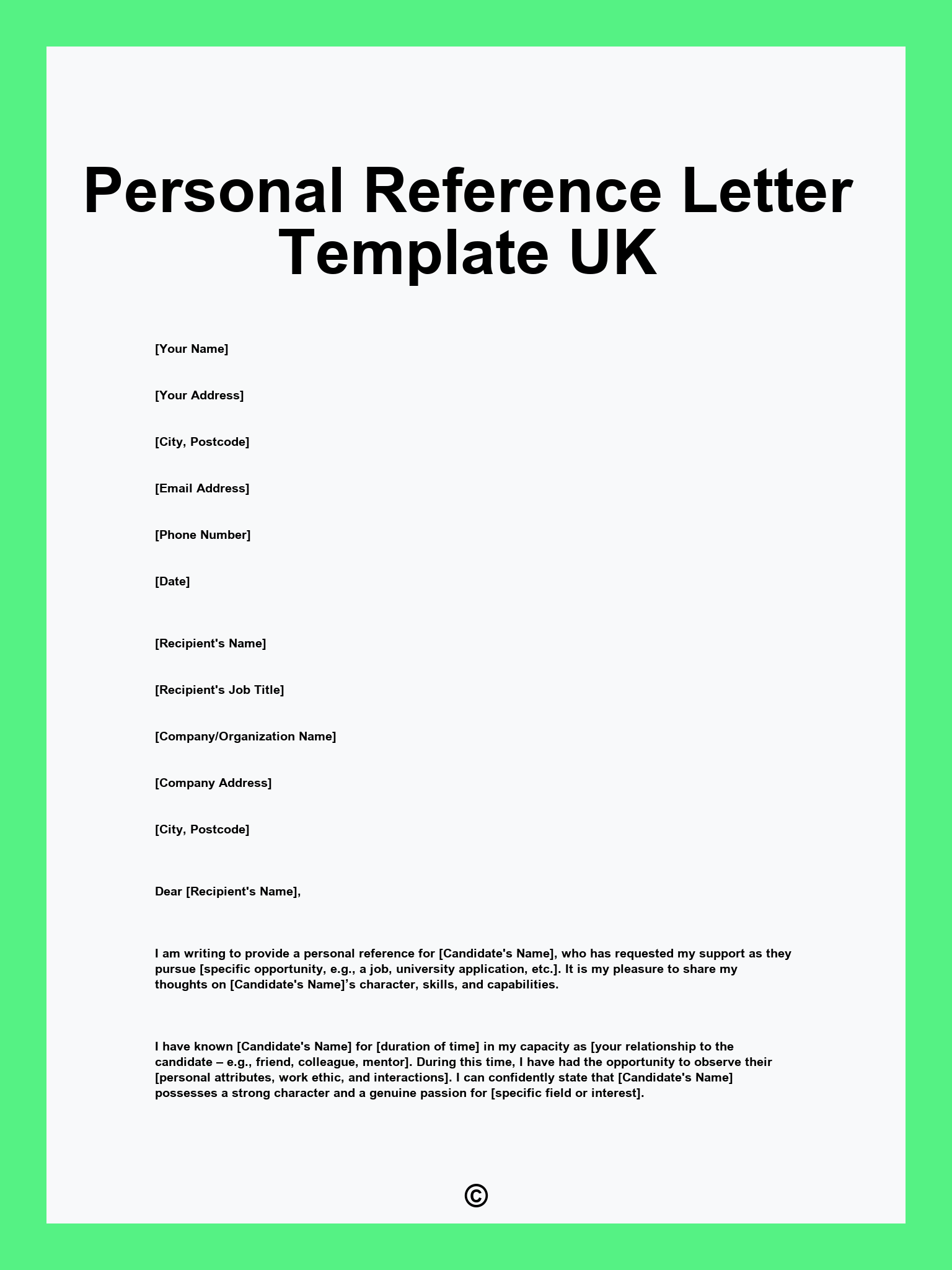 Personal Reference Letter Template UK