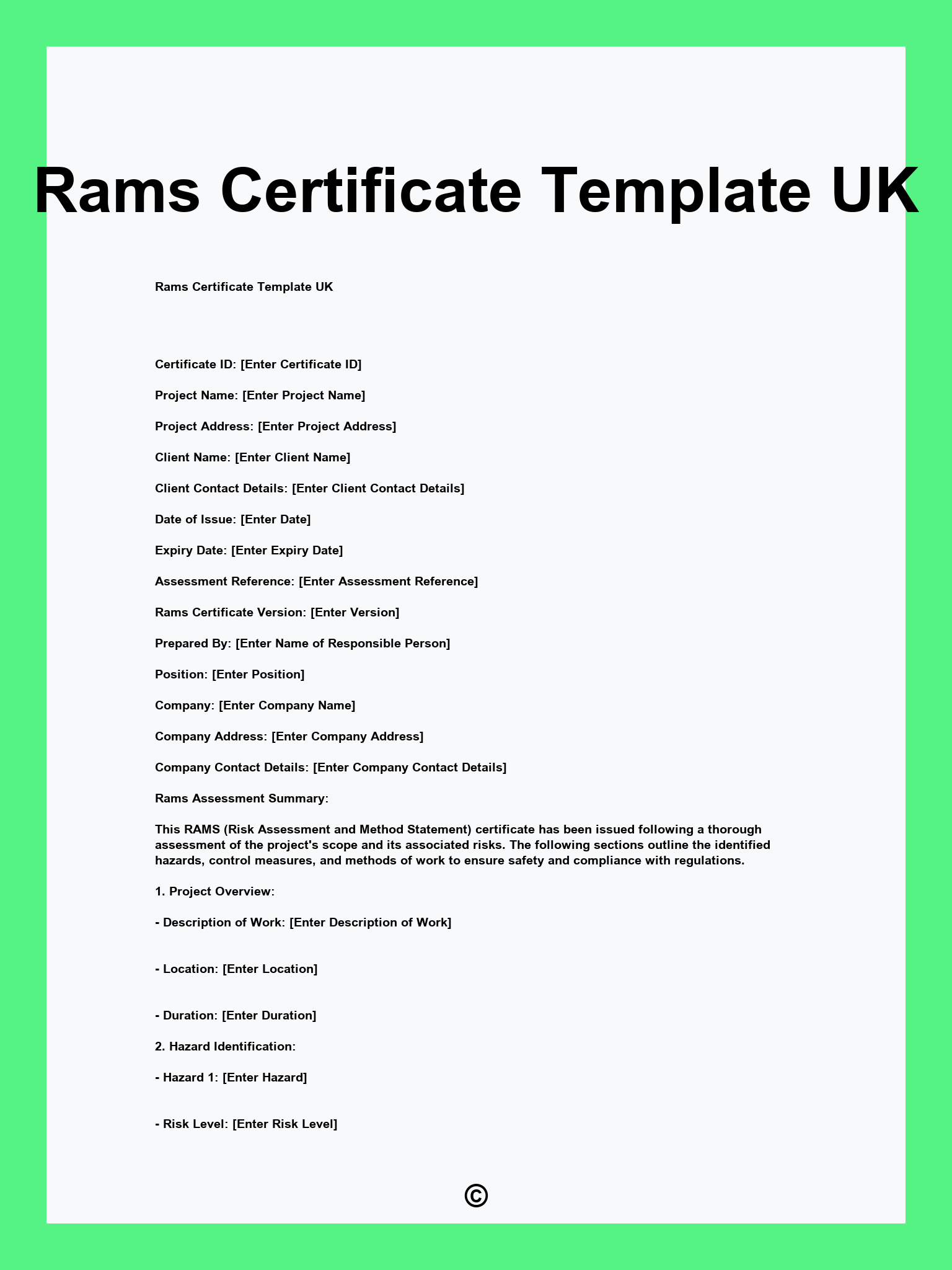 Rams Certificate Template UK