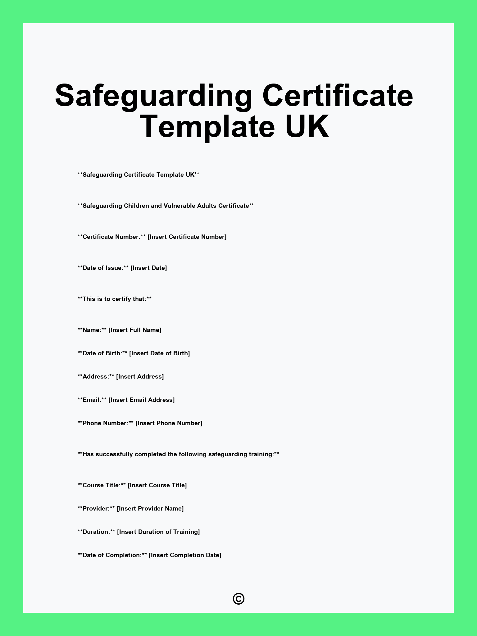 Safeguarding Certificate Template UK