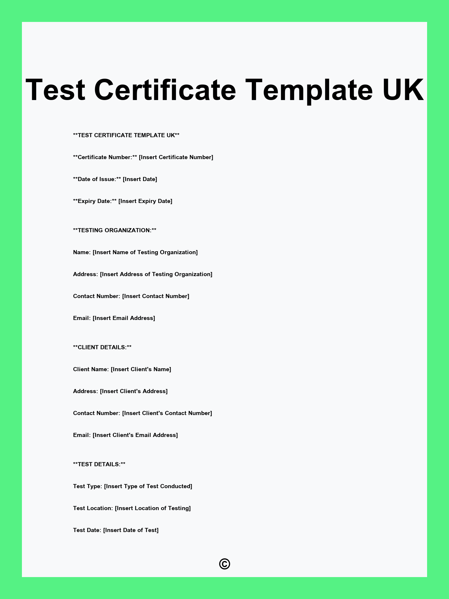 Test Certificate Template UK